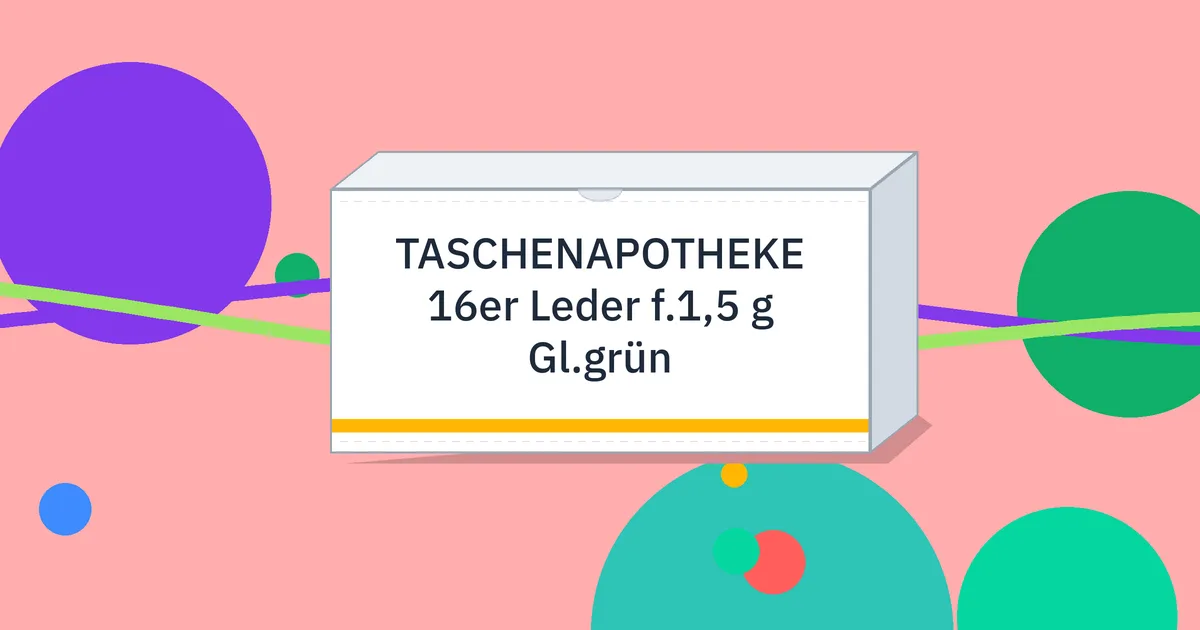 Symbolbild: Packung mit der Aufschrift TASCHENAPOTHEKE 16er Leder f.1,5 g Gl.grün (PZN 10245719) – Verfügbarkeit und Bezug in Apotheken in Frankfurt am Main