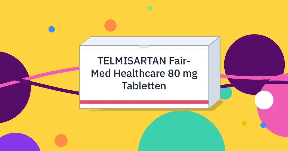 Symbolbild: Packung mit der Aufschrift TELMISARTAN Fair-Med Healthcare 80 mg Tabletten (PZN 13246027) – Verfügbarkeit und Bezug in Apotheken in Frankfurt am Main