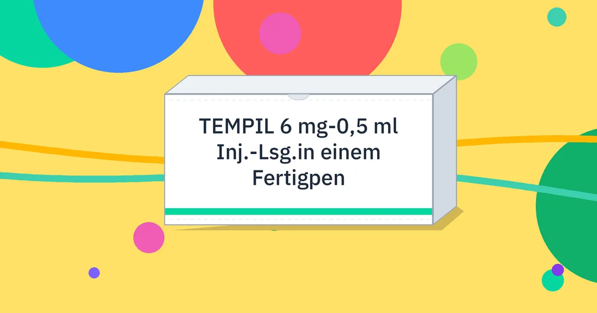Symbolbild: Packung mit der Aufschrift TEMPIL 6 mg-0,5 ml Inj.-Lsg.in einem Fertigpen (PZN 16528447) – Verfügbarkeit und Bezug in Apotheken in Frankfurt am Main