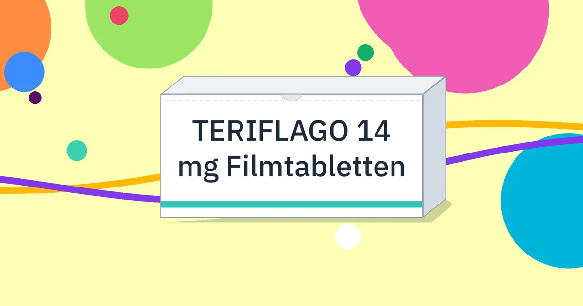 Symbolbild: Packung mit der Aufschrift TERIFLAGO 14 mg Filmtabletten (PZN 19305854) – Verfügbarkeit und Bezug in Apotheken in Frankfurt am Main