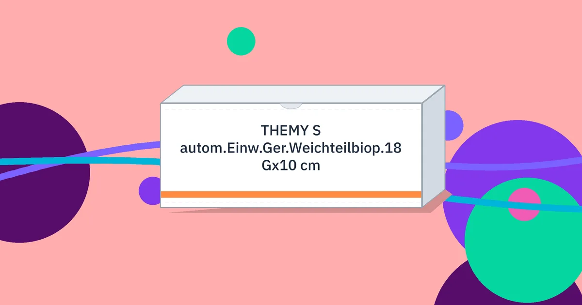 Symbolbild: Packung mit der Aufschrift THEMY S autom.Einw.Ger.Weichteilbiop.18 Gx10 cm (PZN 19738346) – Verfügbarkeit und Bezug in Apotheken in Frankfurt am Main
