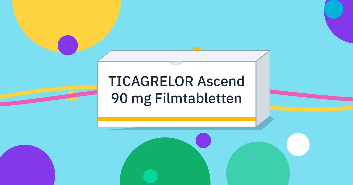 Symbolbild: Packung mit der Aufschrift TICAGRELOR Ascend 90 mg Filmtabletten (PZN 19785713) – Verfügbarkeit und Bezug in Apotheken in Frankfurt am Main