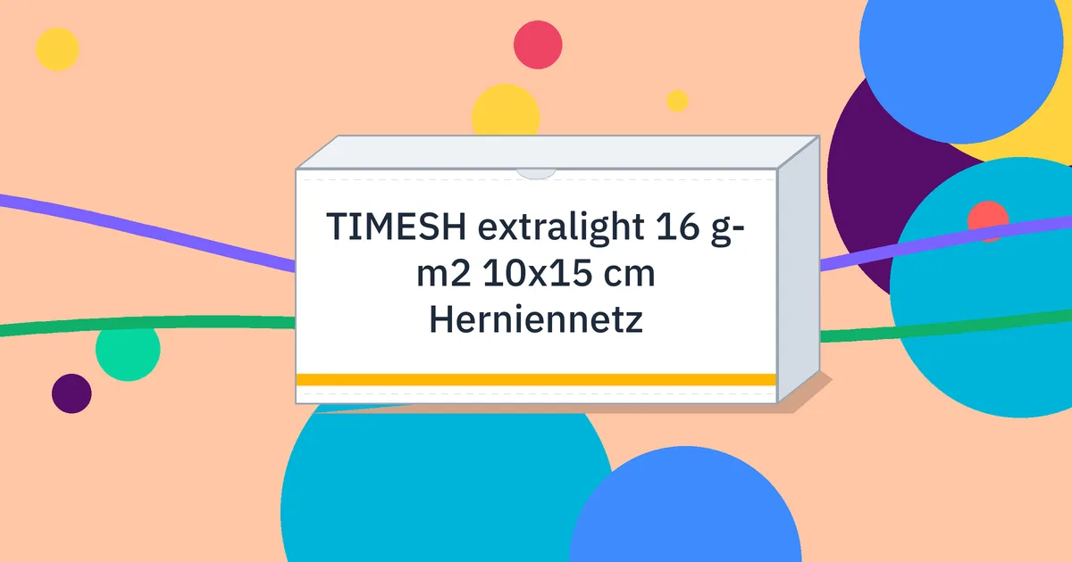 Symbolbild: Packung mit der Aufschrift TIMESH extralight 16 g-m2 10x15 cm Herniennetz (PZN 18157742) – Verfügbarkeit und Bezug in Apotheken in Frankfurt am Main