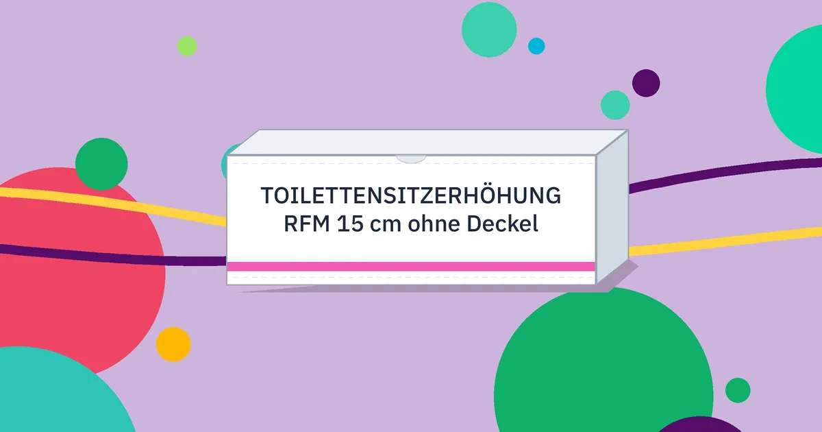 Symbolbild: Packung mit der Aufschrift TOILETTENSITZERHÖHUNG RFM 15 cm ohne Deckel (PZN 02505603) – Verfügbarkeit und Bezug in Apotheken in Frankfurt am Main