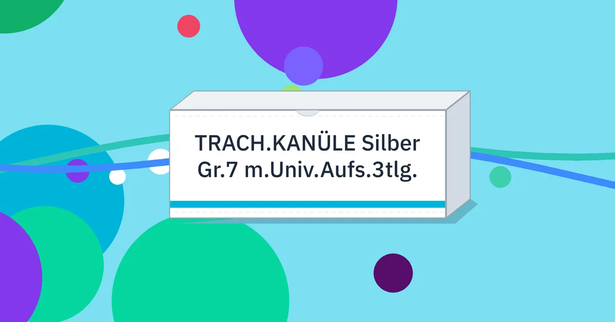 Symbolbild: Packung mit der Aufschrift TRACH.KANÜLE Silber Gr.7 m.Univ.Aufs.3tlg. (PZN 06989443) – Verfügbarkeit und Bezug in Apotheken in Frankfurt am Main