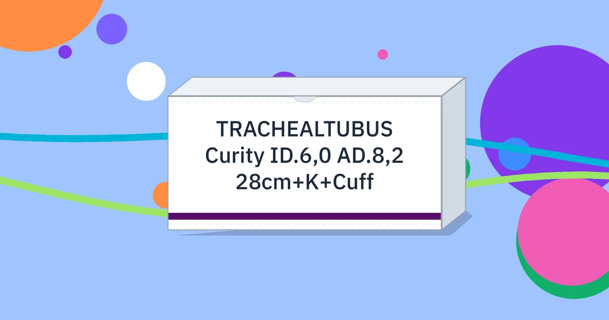 Symbolbild: Packung mit der Aufschrift TRACHEALTUBUS Curity ID.6,0 AD.8,2 28cm+K+Cuff (PZN 08885038) – Verfügbarkeit und Bezug in Apotheken in Frankfurt am Main