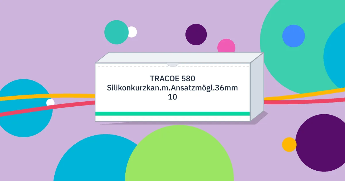 Symbolbild: Packung mit der Aufschrift TRACOE 580 Silikonkurzkan.m.Ansatzmögl.36mm 10 (PZN 05881347) – Verfügbarkeit und Bezug in Apotheken in Frankfurt am Main