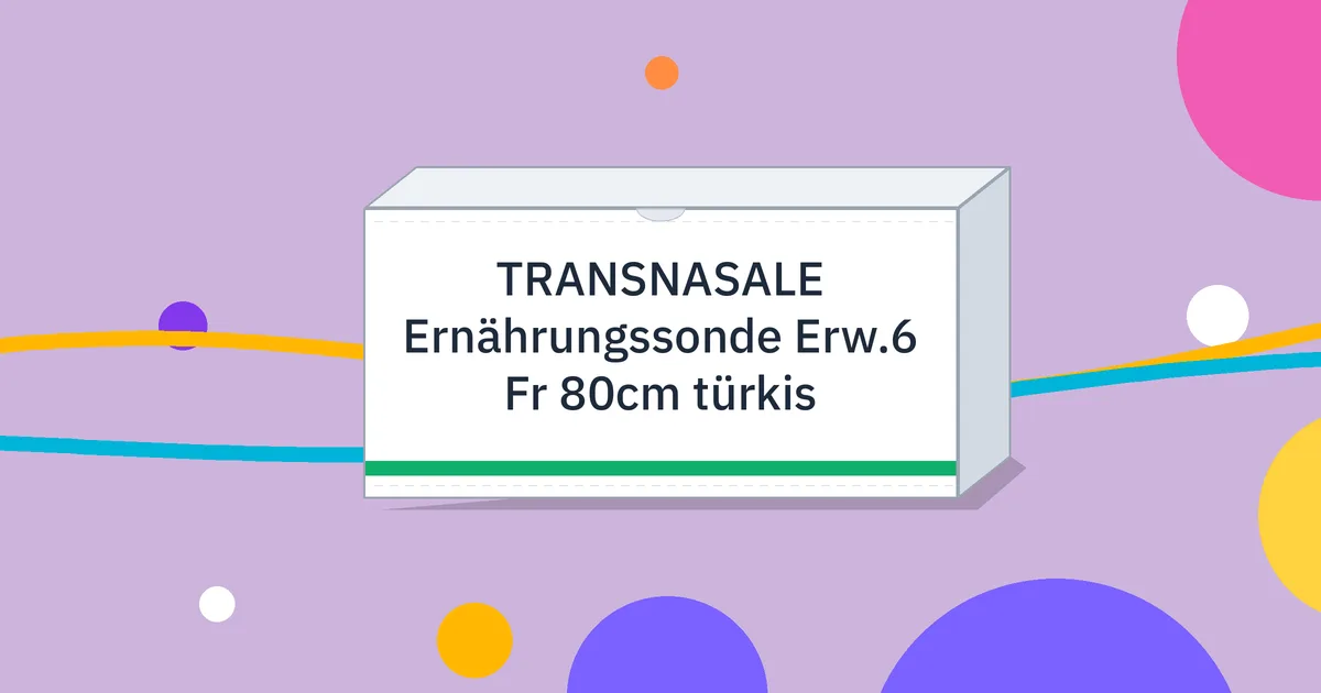 Symbolbild: Packung mit der Aufschrift TRANSNASALE Ernährungssonde Erw.6 Fr 80cm türkis (PZN 19996999) – Verfügbarkeit und Bezug in Apotheken in Frankfurt am Main