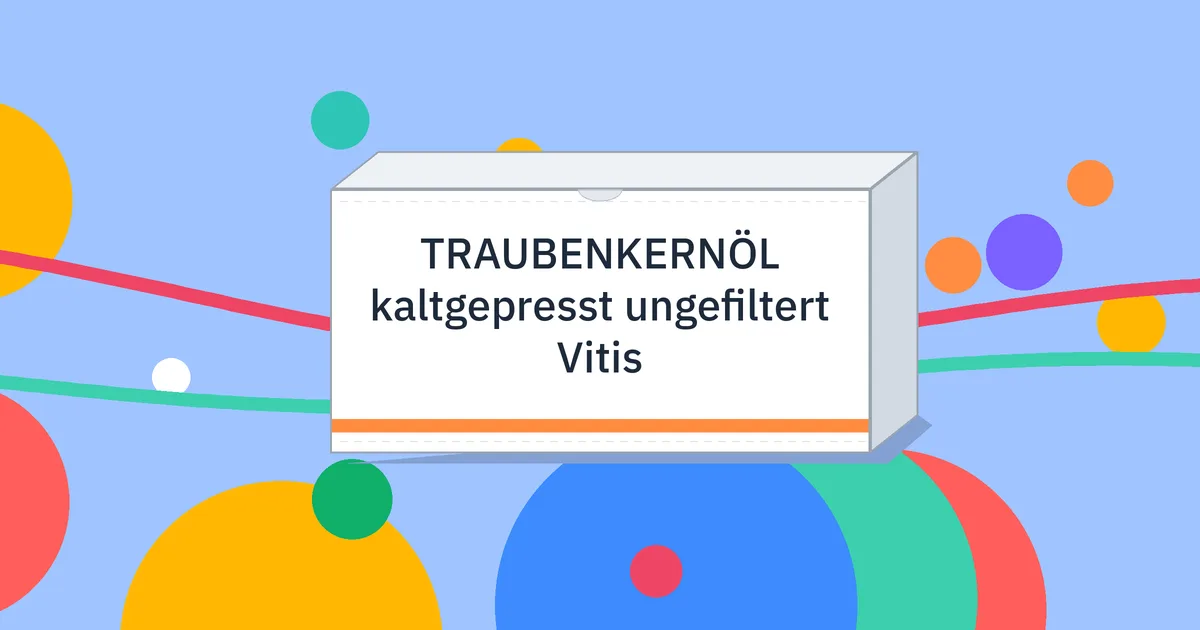 Symbolbild: Packung mit der Aufschrift TRAUBENKERNÖL kaltgepresst ungefiltert Vitis (PZN 09648636) – Verfügbarkeit und Bezug in Apotheken in Frankfurt am Main