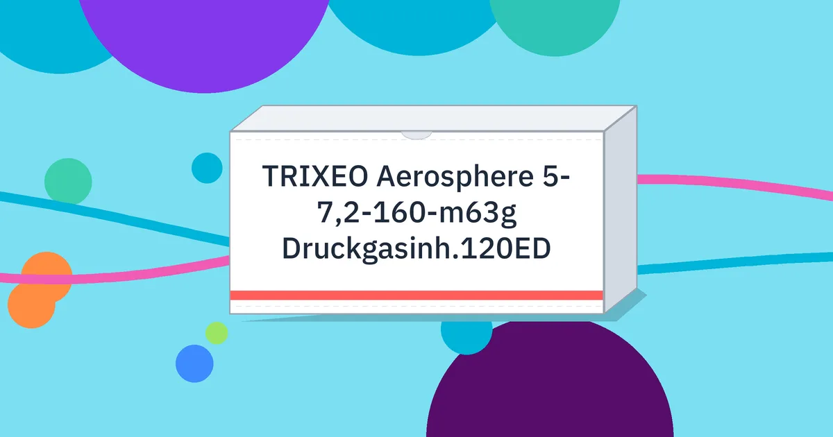 Symbolbild: Packung mit der Aufschrift TRIXEO Aerosphere 5-7,2-160-m63g Druckgasinh.120ED (PZN 19481232) – Verfügbarkeit und Bezug in Apotheken in Frankfurt am Main