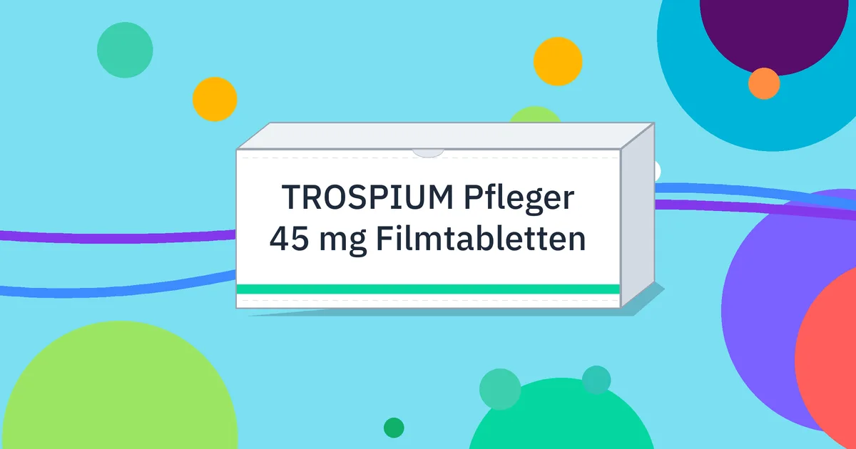 Symbolbild: Packung mit der Aufschrift TROSPIUM Pfleger 45 mg Filmtabletten (PZN 14258825) – Verfügbarkeit und Bezug in Apotheken in Frankfurt am Main