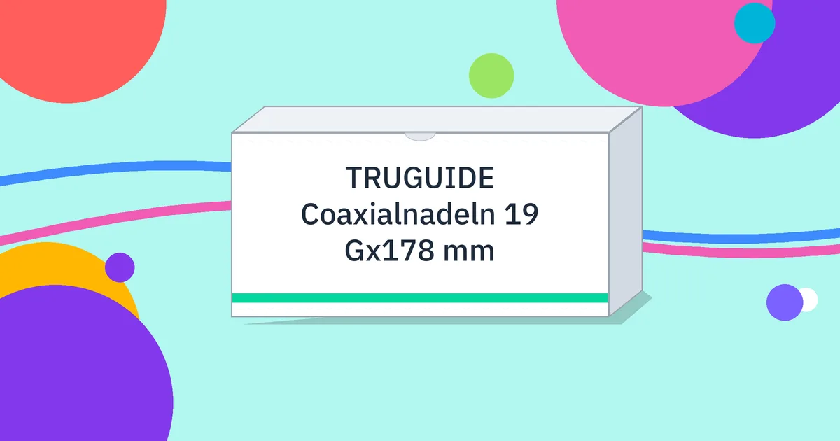 Symbolbild: Packung mit der Aufschrift TRUGUIDE Coaxialnadeln 19 Gx178 mm (PZN 03478736) – Verfügbarkeit und Bezug in Apotheken in Frankfurt am Main