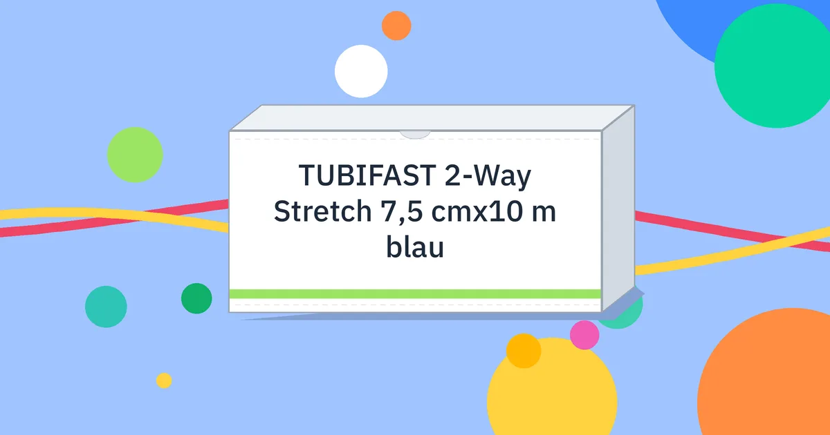 Symbolbild: Packung mit der Aufschrift TUBIFAST 2-Way Stretch 7,5 cmx10 m blau (PZN 11003349) – Verfügbarkeit und Bezug in Apotheken in Frankfurt am Main