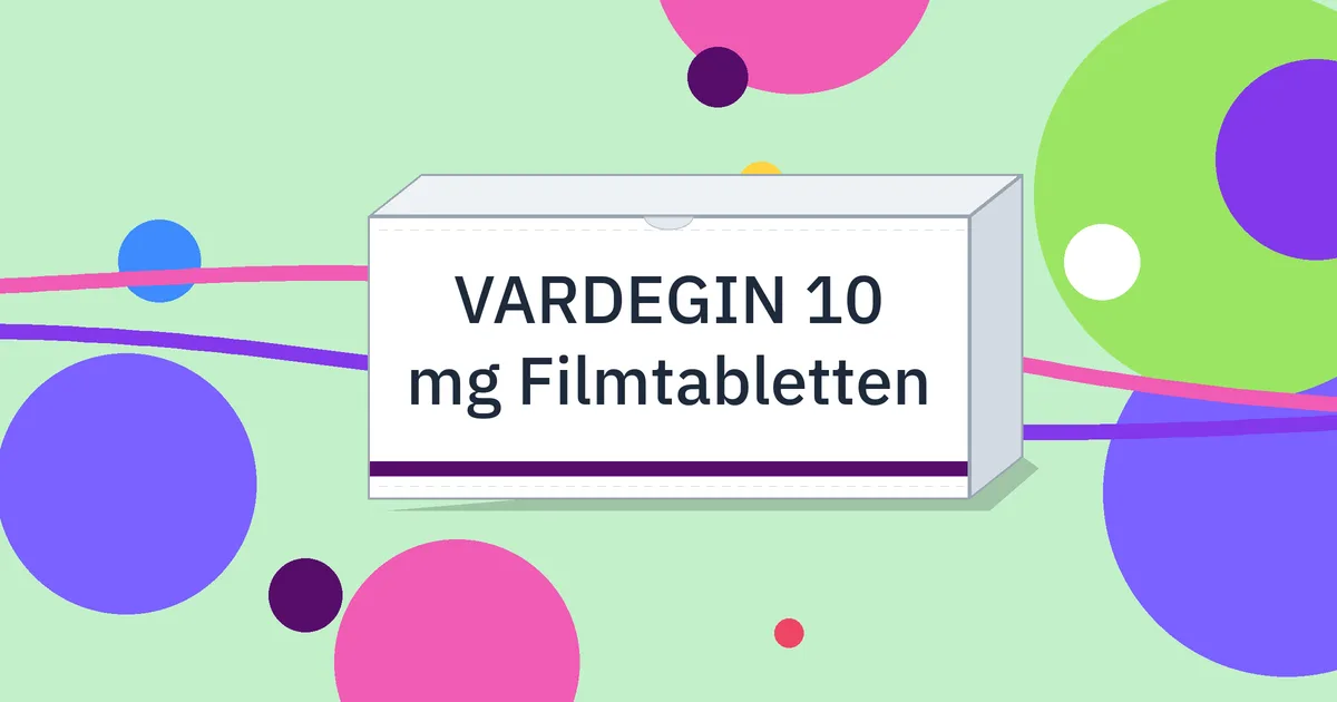 Symbolbild: Packung mit der Aufschrift VARDEGIN 10 mg Filmtabletten (PZN 14360653) – Verfügbarkeit und Bezug in Apotheken in Frankfurt am Main
