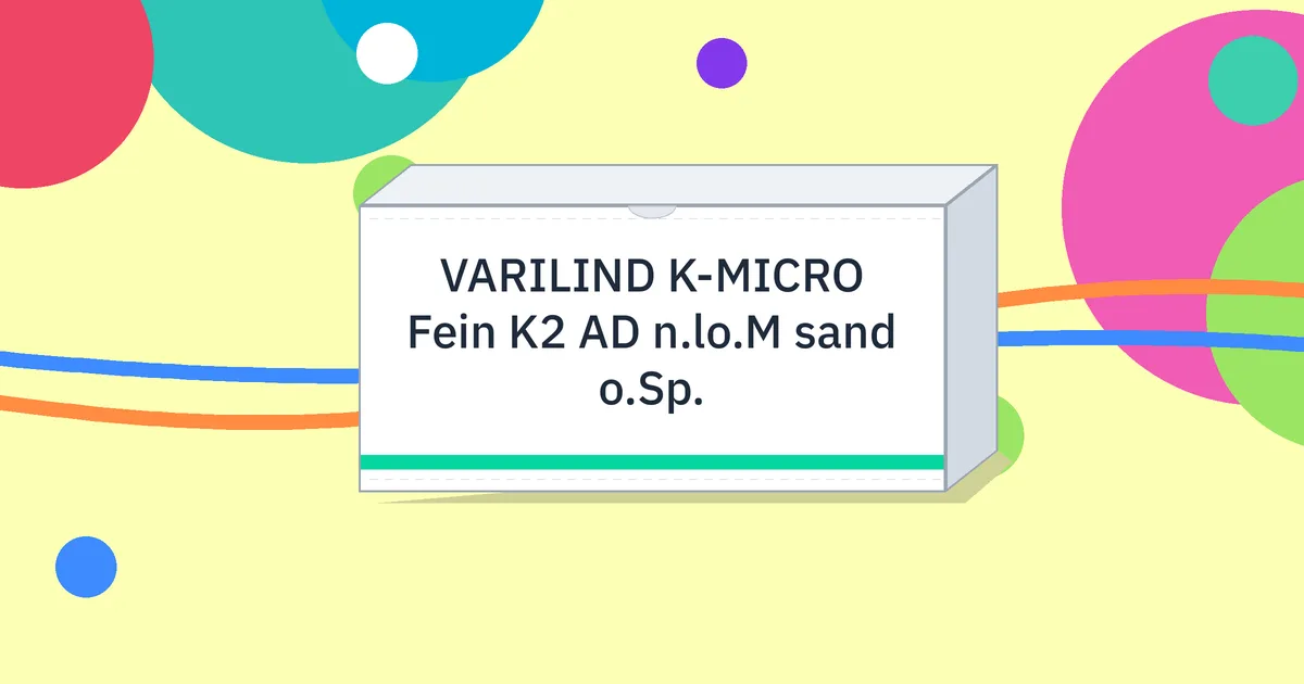 Symbolbild: Packung mit der Aufschrift VARILIND K-MICRO Fein K2 AD n.lo.M sand o.Sp. (PZN 20619173) – Verfügbarkeit und Bezug in Apotheken in Frankfurt am Main