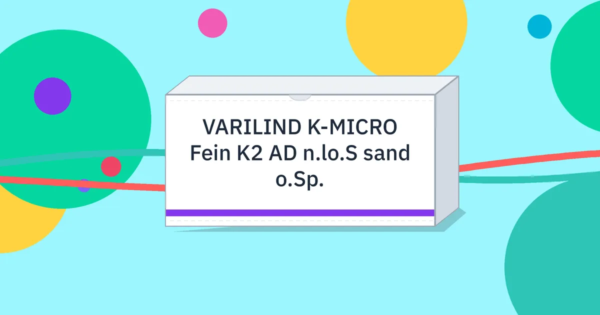 Symbolbild: Packung mit der Aufschrift VARILIND K-MICRO Fein K2 AD n.lo.S sand o.Sp. (PZN 20619167) – Verfügbarkeit und Bezug in Apotheken in Frankfurt am Main