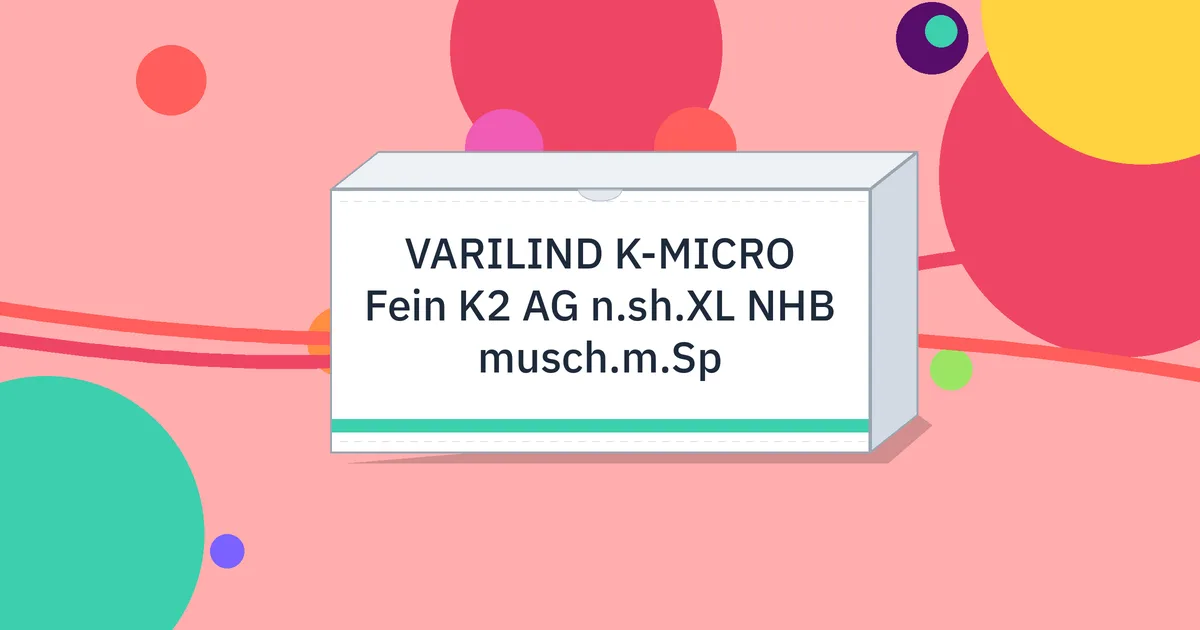 Symbolbild: Packung mit der Aufschrift VARILIND K-MICRO Fein K2 AG n.sh.XL NHB musch.m.Sp (PZN 20556892) – Verfügbarkeit und Bezug in Apotheken in Frankfurt am Main