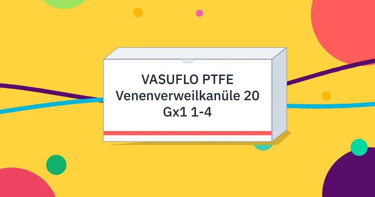 Symbolbild: Packung mit der Aufschrift VASUFLO PTFE Venenverweilkanüle 20 Gx1 1-4 (PZN 18387169) – Verfügbarkeit und Bezug in Apotheken in Frankfurt am Main