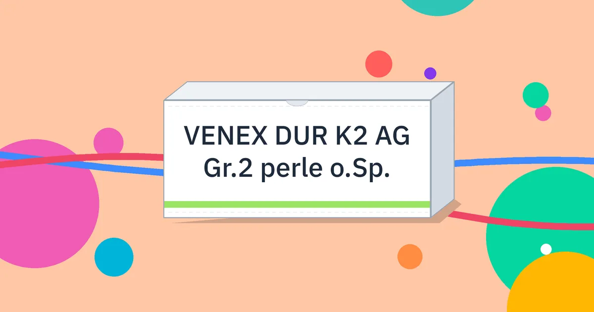 Symbolbild: Packung mit der Aufschrift VENEX DUR K2 AG Gr.2 perle o.Sp. (PZN 03216166) – Verfügbarkeit und Bezug in Apotheken in Frankfurt am Main