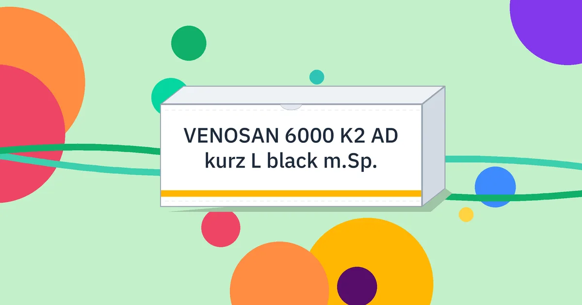Symbolbild: Packung mit der Aufschrift VENOSAN 6000 K2 AD kurz L black m.Sp. (PZN 17172596) – Verfügbarkeit und Bezug in Apotheken in Frankfurt am Main