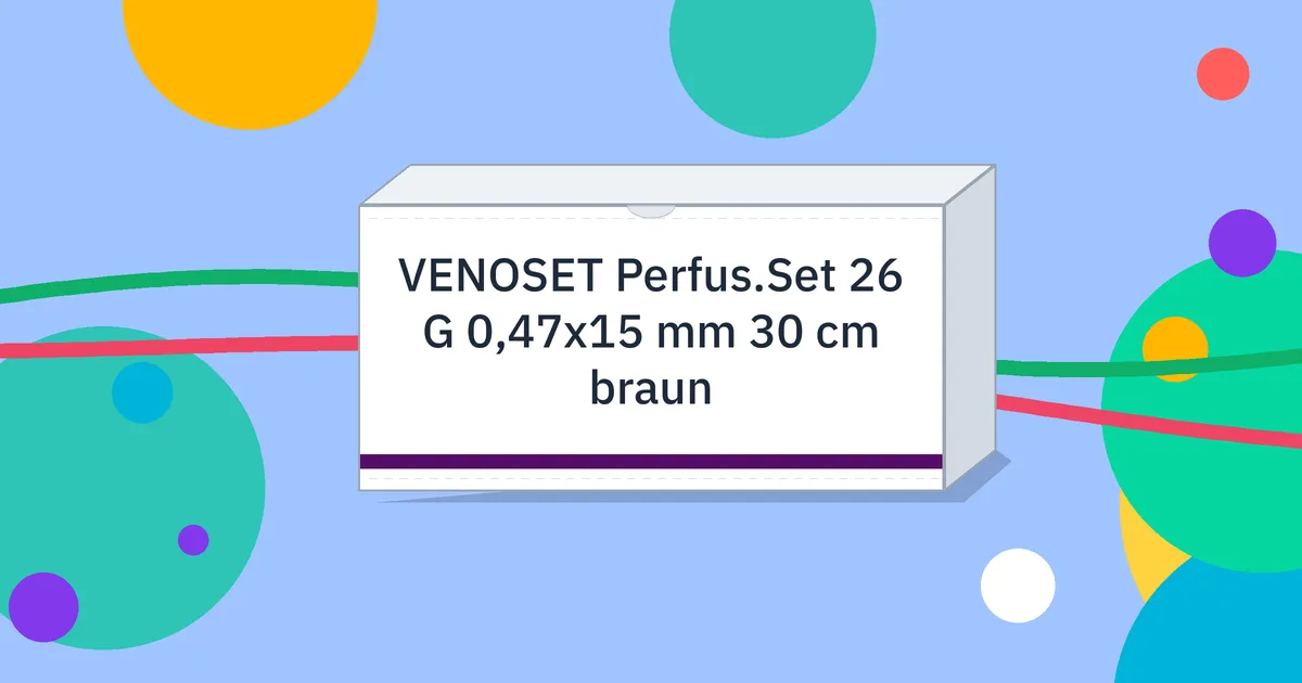 Symbolbild: Packung mit der Aufschrift VENOSET Perfus.Set 26 G 0,47x15 mm 30 cm braun (PZN 13846885) – Verfügbarkeit und Bezug in Apotheken in Frankfurt am Main
