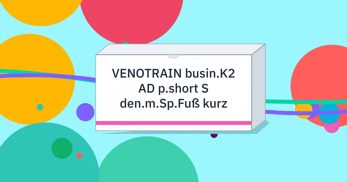 Symbolbild: Packung mit der Aufschrift VENOTRAIN busin.K2 AD p.short S den.m.Sp.Fuß kurz (PZN 19057824) – Verfügbarkeit und Bezug in Apotheken in Frankfurt am Main