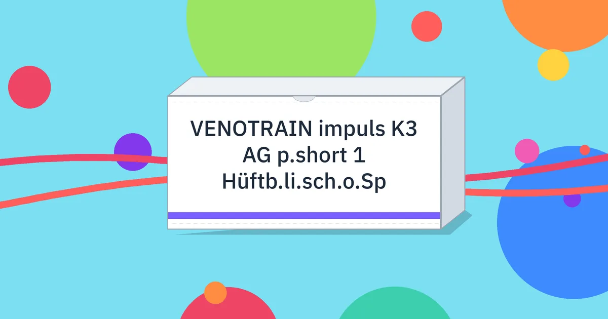 Symbolbild: Packung mit der Aufschrift VENOTRAIN impuls K3 AG p.short 1 Hüftb.li.sch.o.Sp (PZN 10295982) – Verfügbarkeit und Bezug in Apotheken in Frankfurt am Main