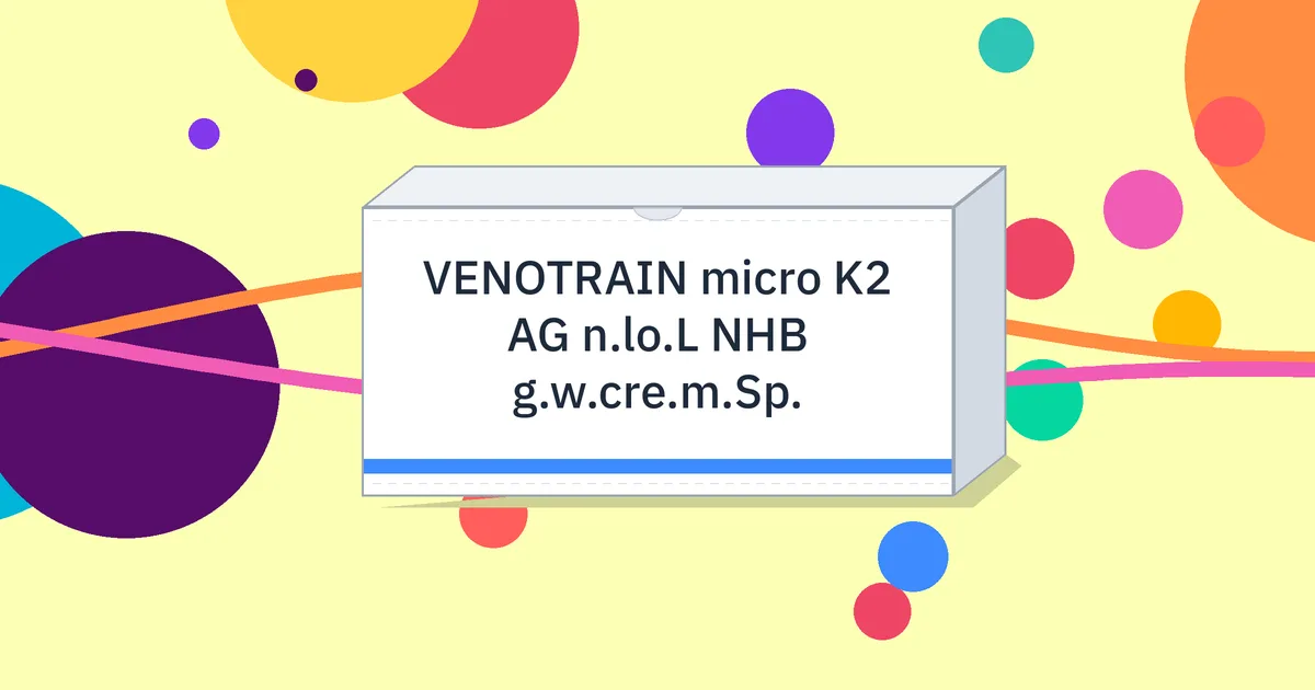Symbolbild: Packung mit der Aufschrift VENOTRAIN micro K2 AG n.lo.L NHB g.w.cre.m.Sp. (PZN 09023103) – Verfügbarkeit und Bezug in Apotheken in Frankfurt am Main
