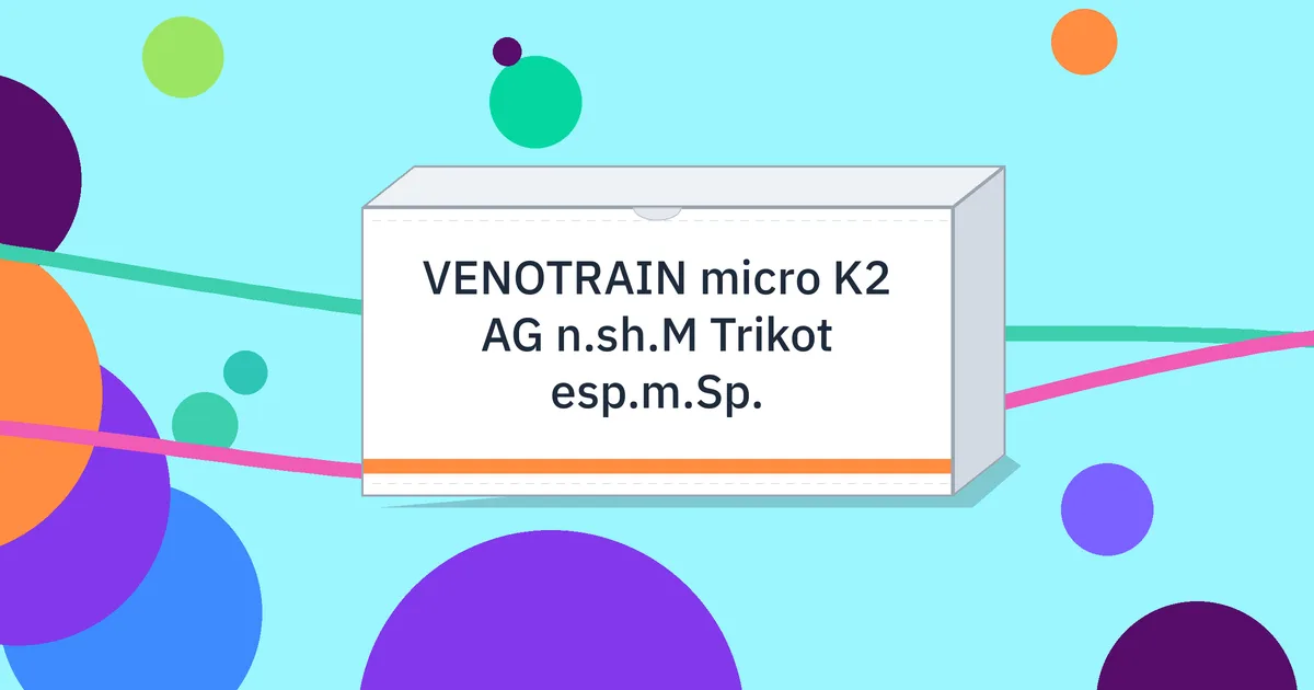 Symbolbild: Packung mit der Aufschrift VENOTRAIN micro K2 AG n.sh.M Trikot esp.m.Sp. (PZN 05712917) – Verfügbarkeit und Bezug in Apotheken in Frankfurt am Main