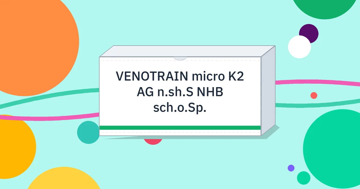 Symbolbild: Packung mit der Aufschrift VENOTRAIN micro K2 AG n.sh.S NHB sch.o.Sp. (PZN 02376815) – Verfügbarkeit und Bezug in Apotheken in Frankfurt am Main