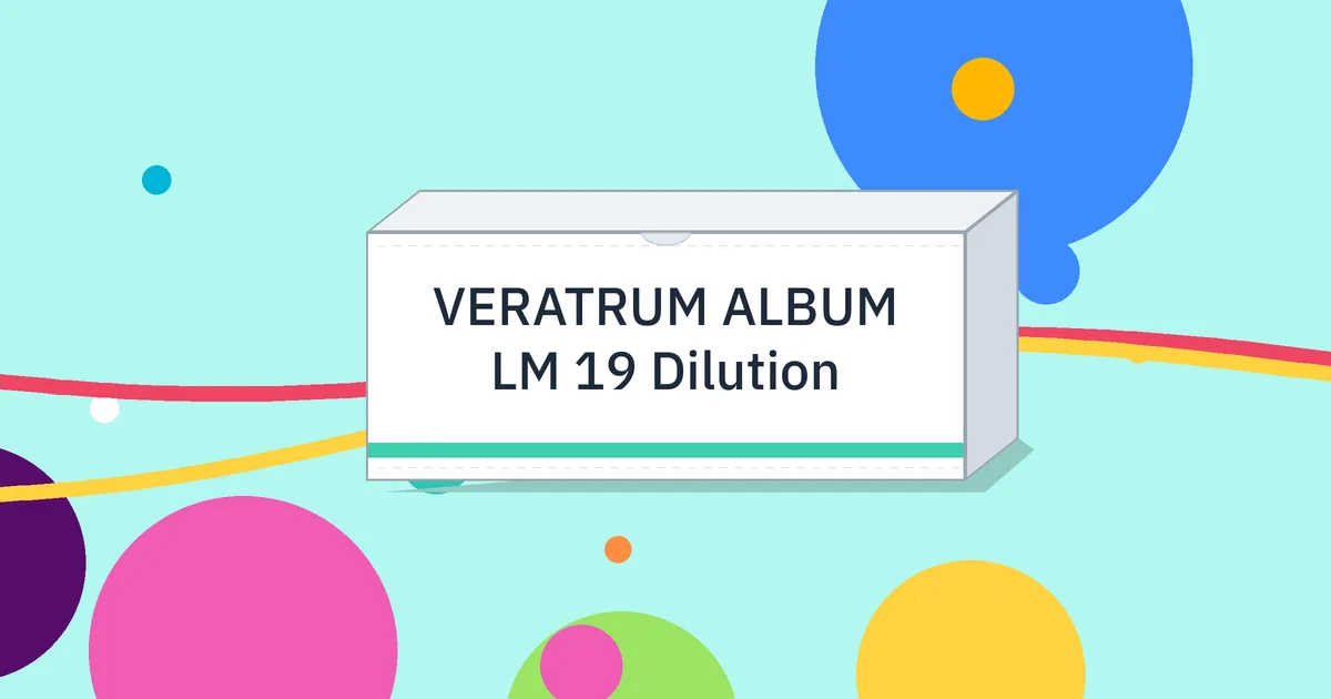 Symbolbild: Packung mit der Aufschrift VERATRUM ALBUM LM 19 Dilution (PZN 13264580) – Verfügbarkeit und Bezug in Apotheken in Frankfurt am Main