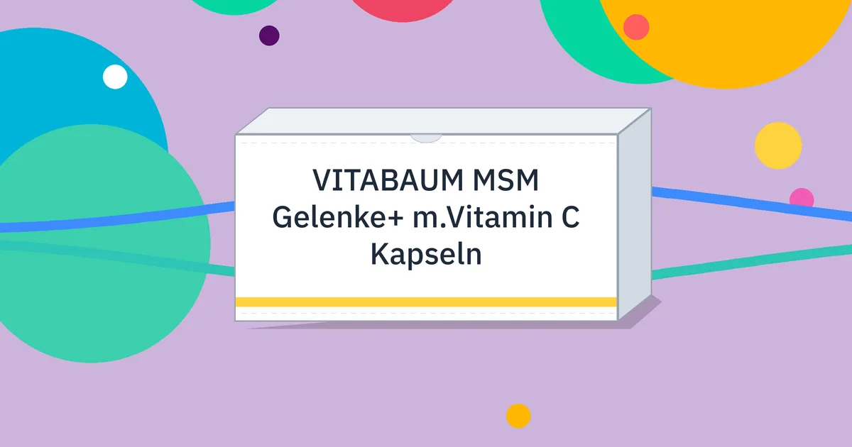 Symbolbild: Packung mit der Aufschrift VITABAUM MSM Gelenke+ m.Vitamin C Kapseln (PZN 16779209) – Verfügbarkeit und Bezug in Apotheken in Frankfurt am Main