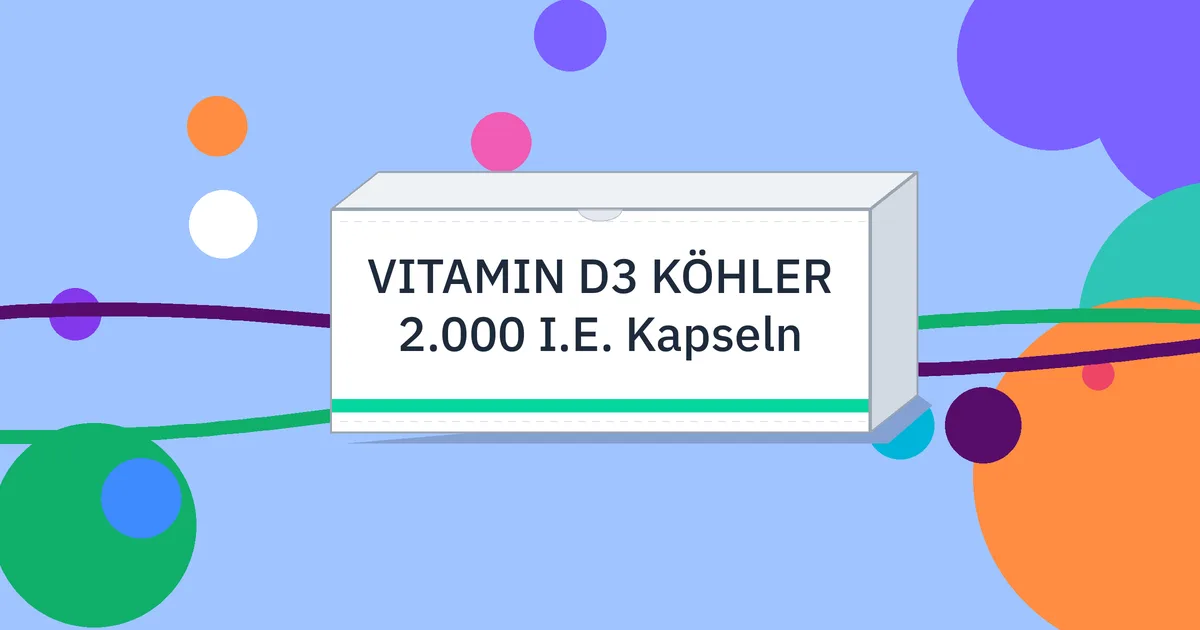 Symbolbild: Packung mit der Aufschrift VITAMIN D3 KÖHLER 2.000 I.E. Kapseln (PZN 10005079) – Verfügbarkeit und Bezug in Apotheken in Frankfurt am Main