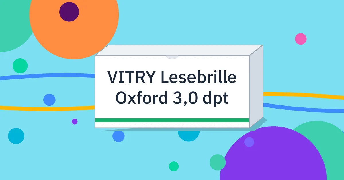 Symbolbild: Packung mit der Aufschrift VITRY Lesebrille Oxford 3,0 dpt (PZN 19106391) – Verfügbarkeit und Bezug in Apotheken in Frankfurt am Main
