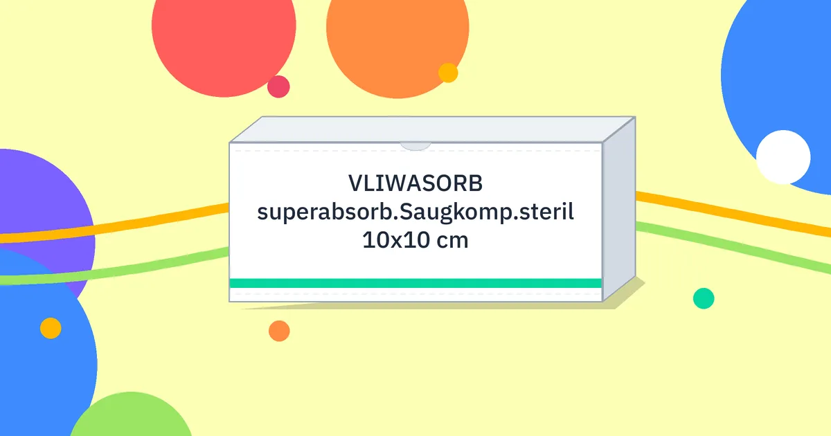 Symbolbild: Packung mit der Aufschrift VLIWASORB superabsorb.Saugkomp.steril 10x10 cm (PZN 16165559) – Verfügbarkeit und Bezug in Apotheken in Frankfurt am Main