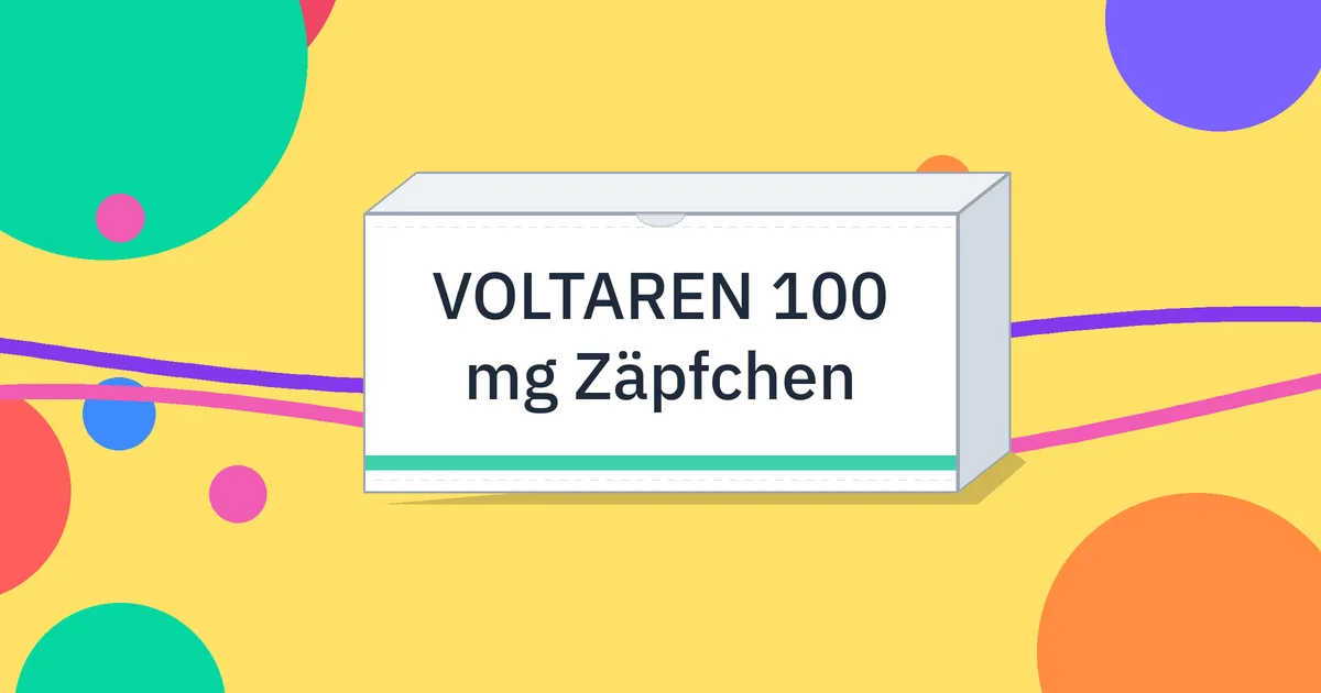 Symbolbild: Packung mit der Aufschrift VOLTAREN 100 mg Zäpfchen (PZN 02092265) – Verfügbarkeit und Bezug in Apotheken in Frankfurt am Main