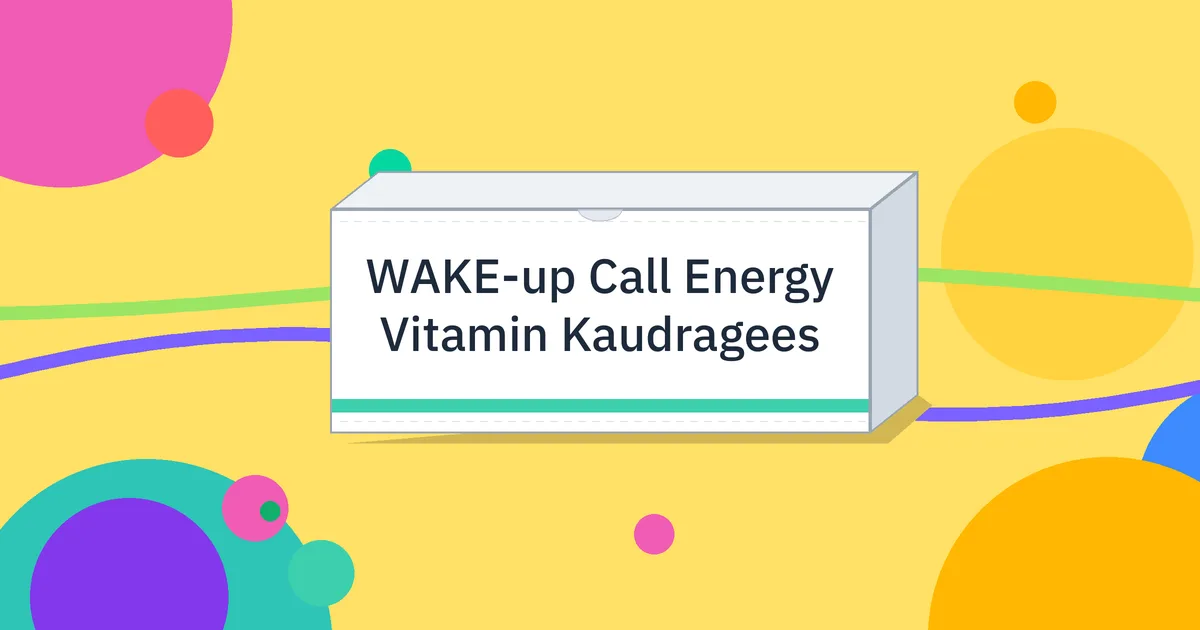 Symbolbild: Packung mit der Aufschrift WAKE-up Call Energy Vitamin Kaudragees (PZN 18230924) – Verfügbarkeit und Bezug in Apotheken in Frankfurt am Main