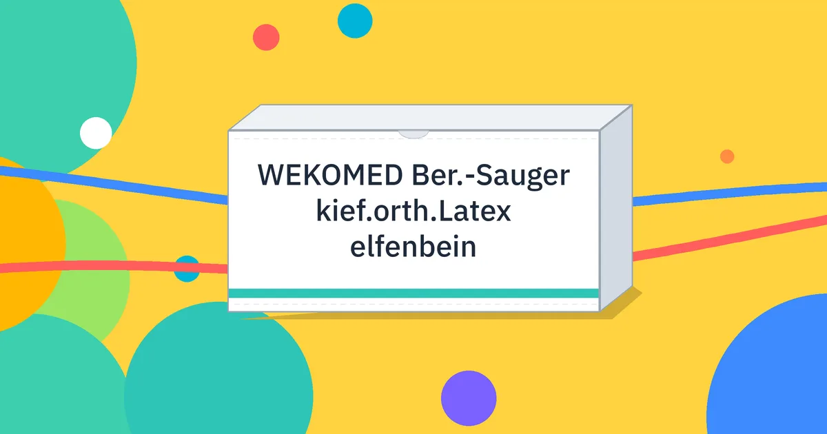Symbolbild: Packung mit der Aufschrift WEKOMED Ber.-Sauger kief.orth.Latex elfenbein (PZN 03327807) – Verfügbarkeit und Bezug in Apotheken in Frankfurt am Main