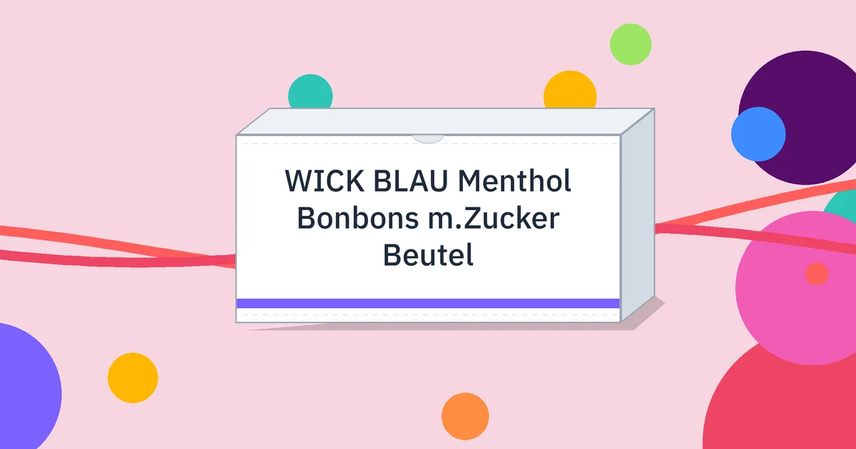 Symbolbild: Packung mit der Aufschrift WICK BLAU Menthol Bonbons m.Zucker Beutel (PZN 12595317) – Verfügbarkeit und Bezug in Apotheken in Frankfurt am Main