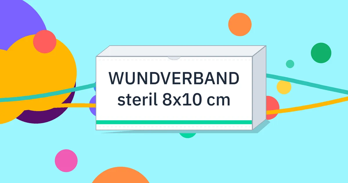 Symbolbild: Packung mit der Aufschrift WUNDVERBAND steril 8x10 cm (PZN 19813579) – Verfügbarkeit und Bezug in Apotheken in Frankfurt am Main