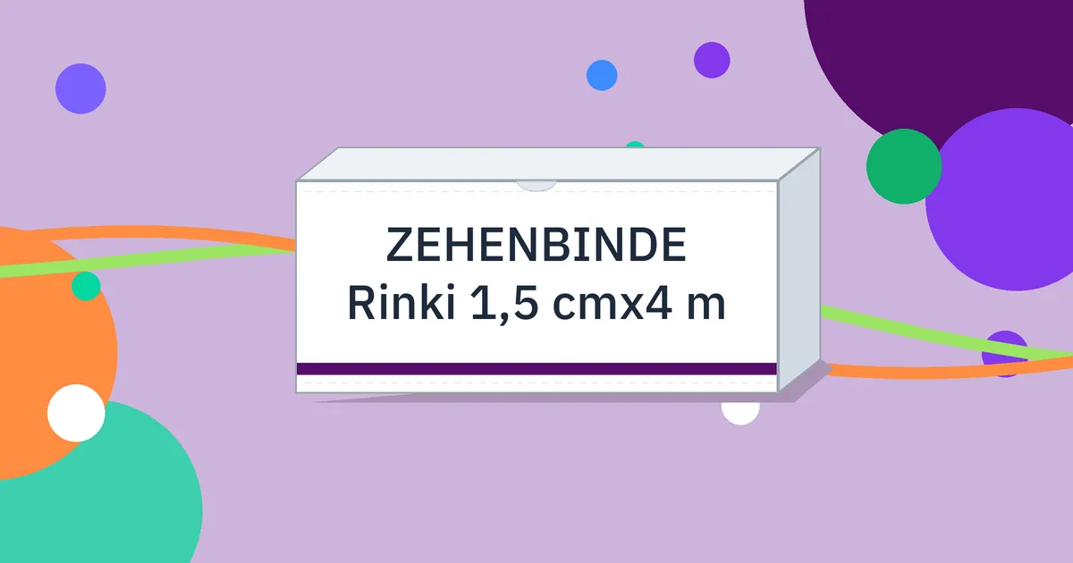 Symbolbild: Packung mit der Aufschrift ZEHENBINDE Rinki 1,5 cmx4 m (PZN 16823531) – Verfügbarkeit und Bezug in Apotheken in Frankfurt am Main
