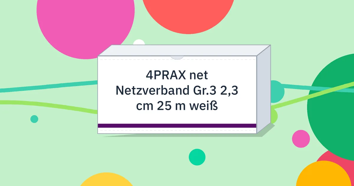 Symbolbild: Packung mit der Aufschrift 4PRAX net Netzverband Gr.3 2,3 cm 25 m weiß (PZN 20230699) – Verfügbarkeit und Bezug in Apotheken in Frankfurt am Main