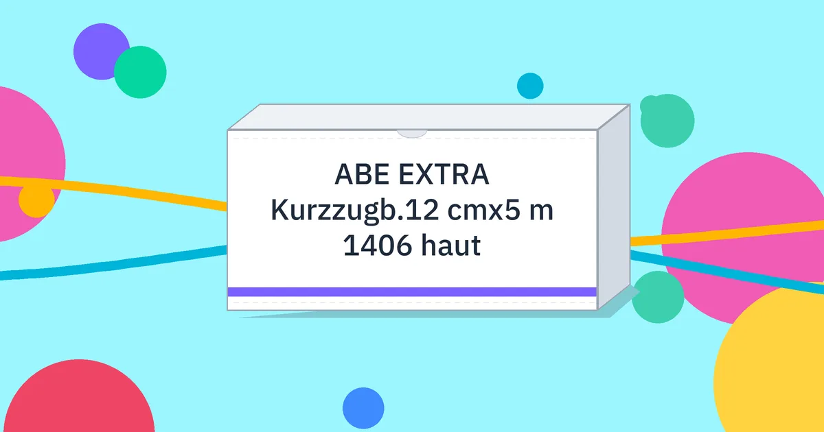 Symbolbild: Packung mit der Aufschrift ABE EXTRA Kurzzugb.12 cmx5 m 1406 haut (PZN 01364388) – Verfügbarkeit und Bezug in Apotheken in Frankfurt am Main