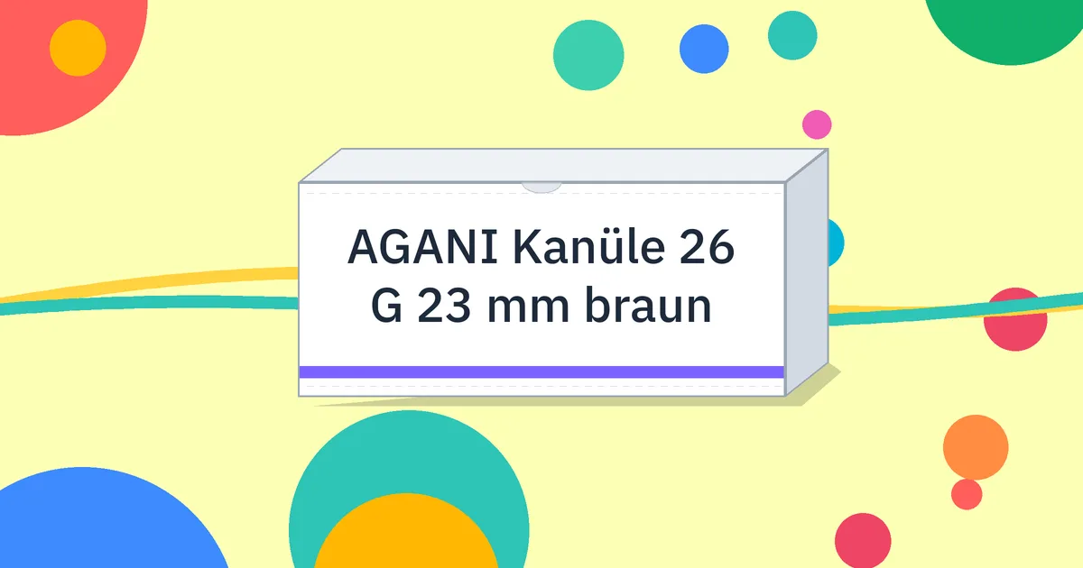 Symbolbild: Packung mit der Aufschrift AGANI Kanüle 26 G 23 mm braun (PZN 01802693) – Verfügbarkeit und Bezug in Apotheken in Frankfurt am Main