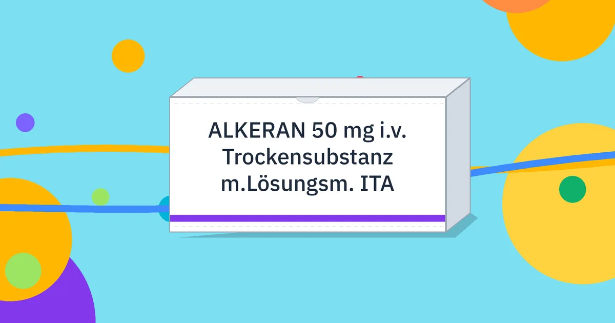 Symbolbild: Packung mit der Aufschrift ALKERAN 50 mg i.v. Trockensubstanz m.Lösungsm. ITA (PZN 17618796) – Verfügbarkeit und Bezug in Apotheken in Frankfurt am Main