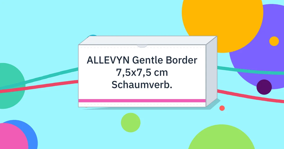 Symbolbild: Packung mit der Aufschrift ALLEVYN Gentle Border 7,5x7,5 cm Schaumverb. (PZN 04720837) – Verfügbarkeit und Bezug in Apotheken in Frankfurt am Main