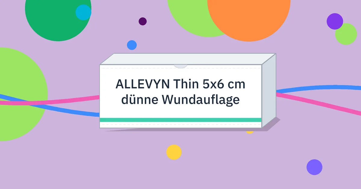 Symbolbild: Packung mit der Aufschrift ALLEVYN Thin 5x6 cm dünne Wundauflage (PZN 16835557) – Verfügbarkeit und Bezug in Apotheken in Frankfurt am Main