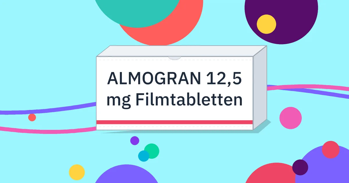 Symbolbild: Packung mit der Aufschrift ALMOGRAN 12,5 mg Filmtabletten (PZN 00762112) – Verfügbarkeit und Bezug in Apotheken in Frankfurt am Main