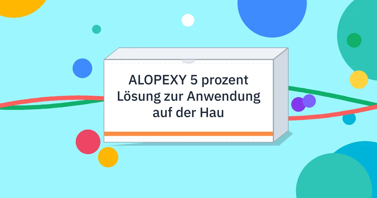 Symbolbild: Packung mit der Aufschrift ALOPEXY 5 prozent Lösung zur Anwendung auf der Hau (PZN 09374110) – Verfügbarkeit und Bezug in Apotheken in Frankfurt am Main
