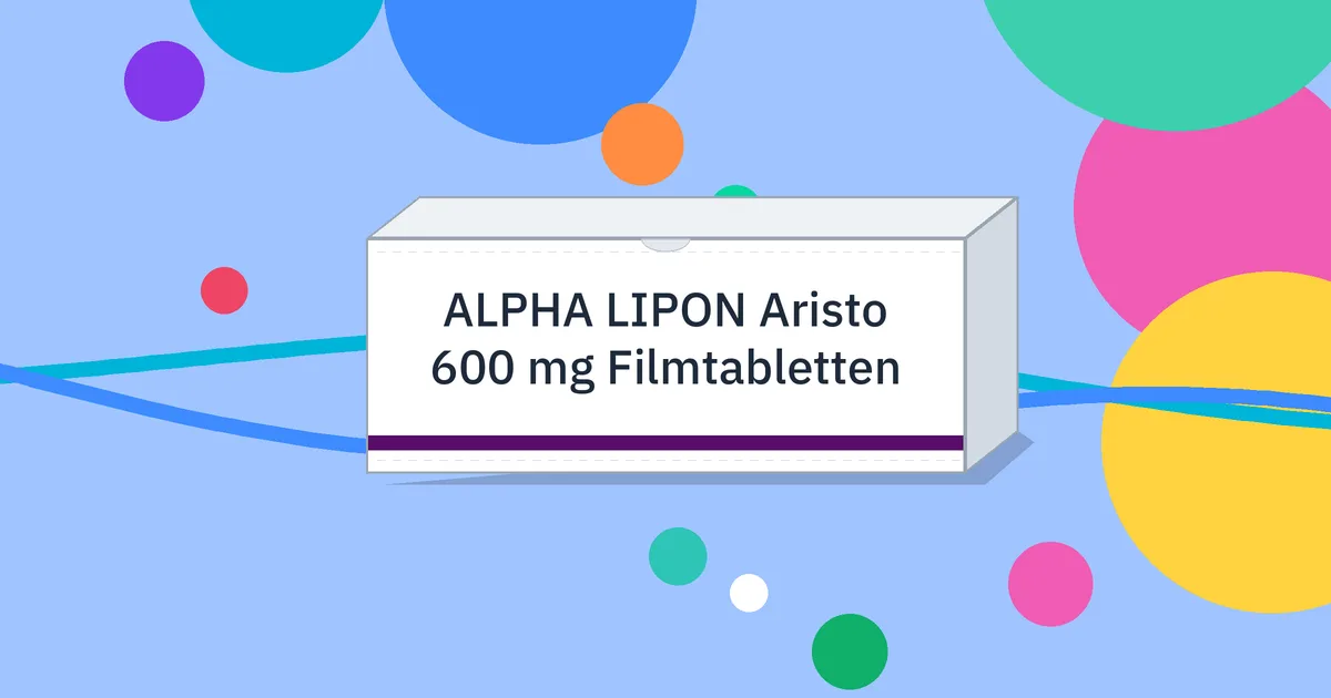 Symbolbild: Packung mit der Aufschrift ALPHA LIPON Aristo 600 mg Filmtabletten (PZN 06897675) – Verfügbarkeit und Bezug in Apotheken in Frankfurt am Main